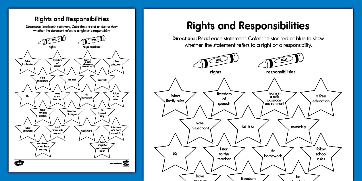 Rights and Responsibilities of Citizens Coloring Worksheet