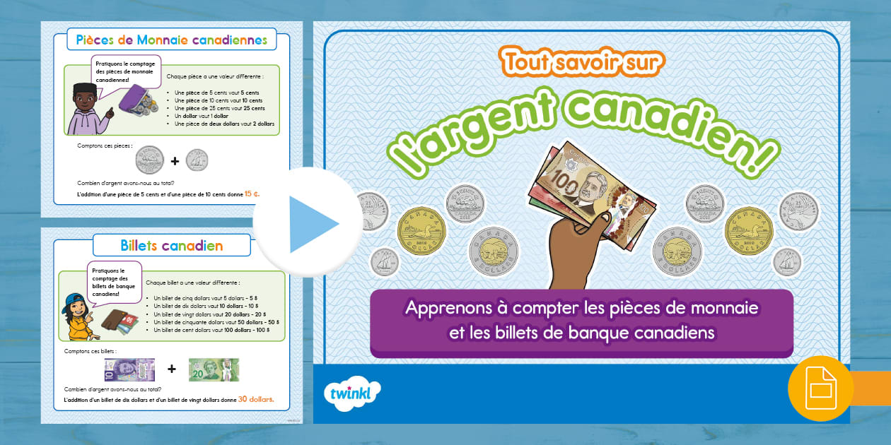 Learning All About Canadian Money! PowerPoint and Google Slides French