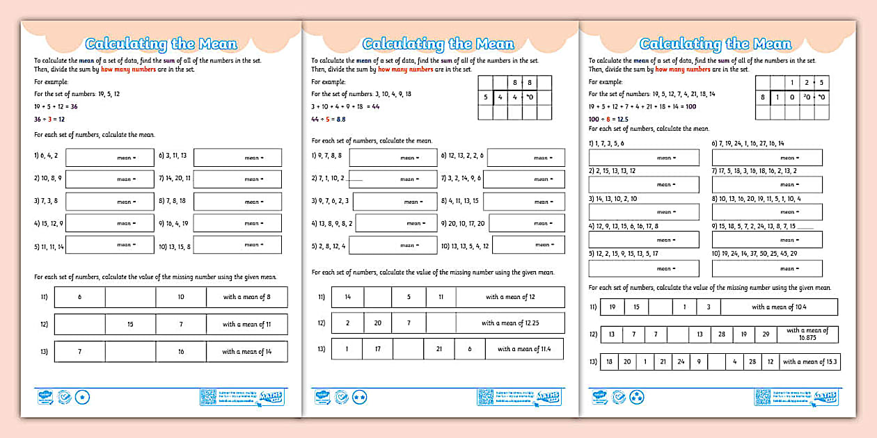 Y6 Calculating the Mean Worksheets (teacher made) - Twinkl