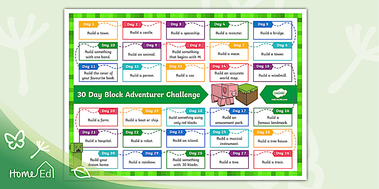 Editable 30 Day Block Adventurer Challenge (professor feito)