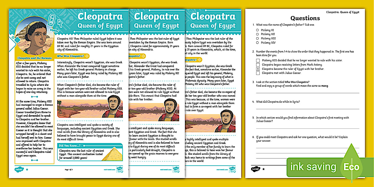 Queen of Egypt Differentiated Reading Comprehension Activity