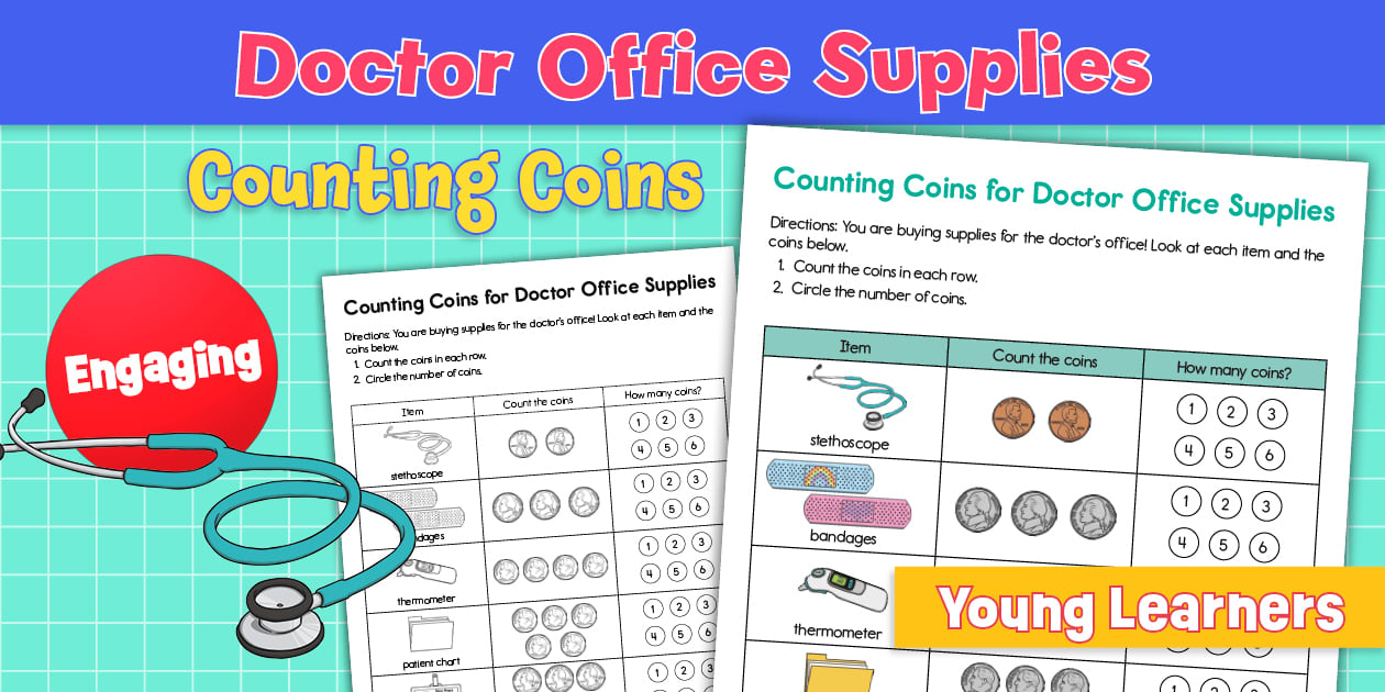 Counting Coins for Doctor Supplies Worksheet - Twinkl