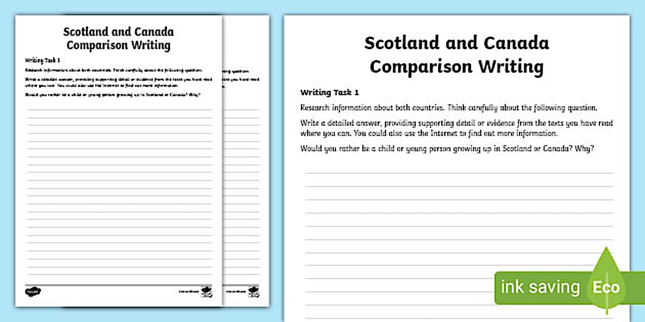 Scotland and Canada Comparison Writing Activity Sheet