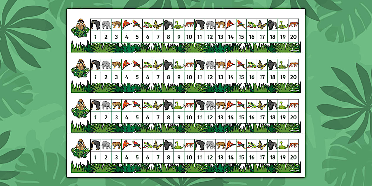Jungle and Rainforest Numbers 1-20 Number Track - Twinkl