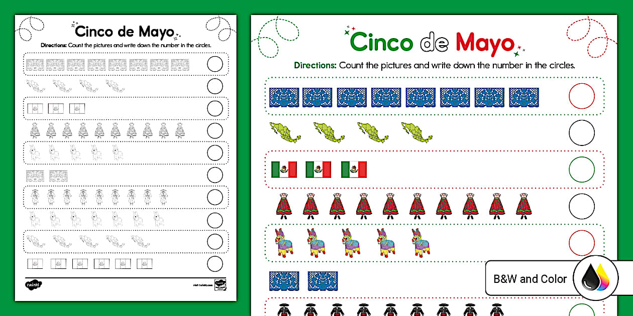 Kindergarten Cinco de Mayo Counting Worksheet - Twinkl