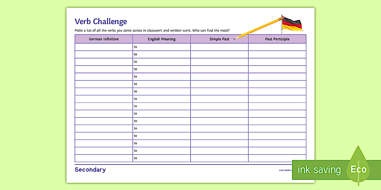 Verb Table Template Worksheet / Worksheet German - Twinkl