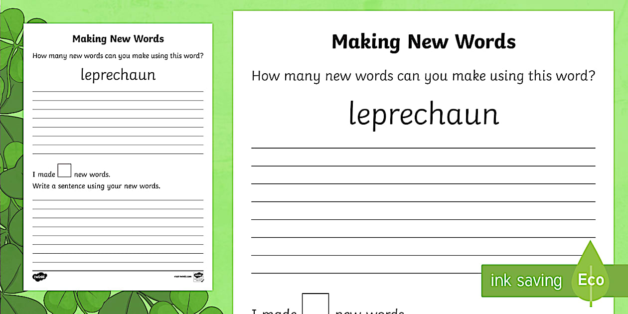 Making New Words-Leprechaun Writing Worksheet / Worksheet-Irish - ROI
