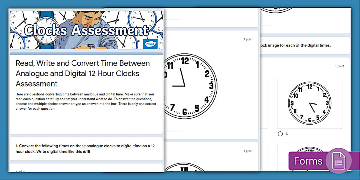 Convert Time Between Analogue and Digital Clocks Assessment