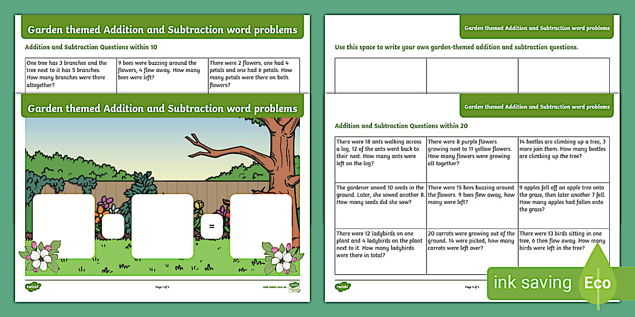Garden-Themed Addition and Subtraction Word Problems