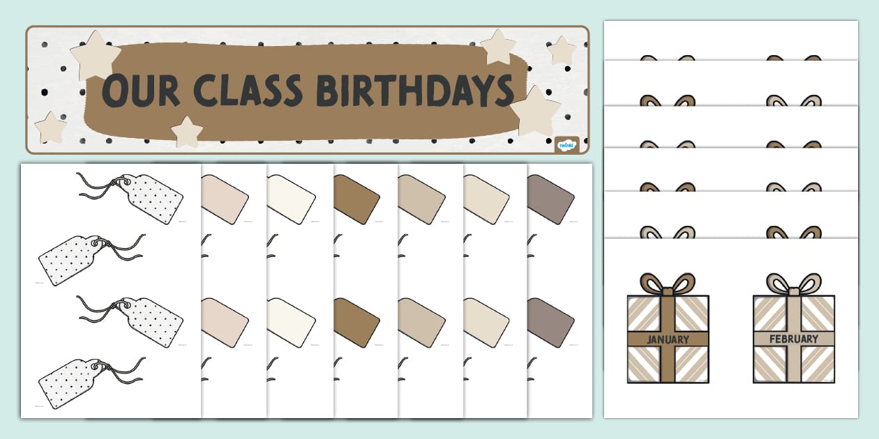 Neutral Tones Minimal Theme Editable Birthday Chart Set - Presents