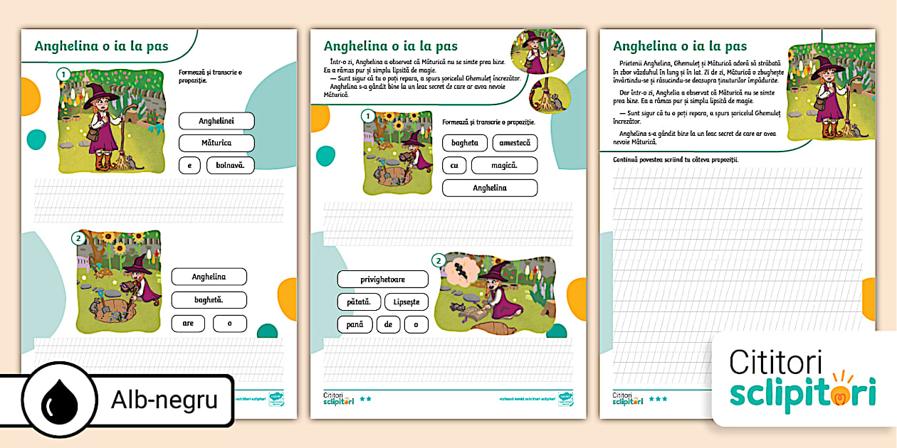 Anghelina o ia la pas – Fișă de citire și de scriere clasa I