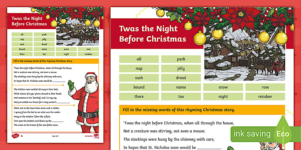 'Twas the Night Before Christmas'. Differentiated (Cloze) Procedure.