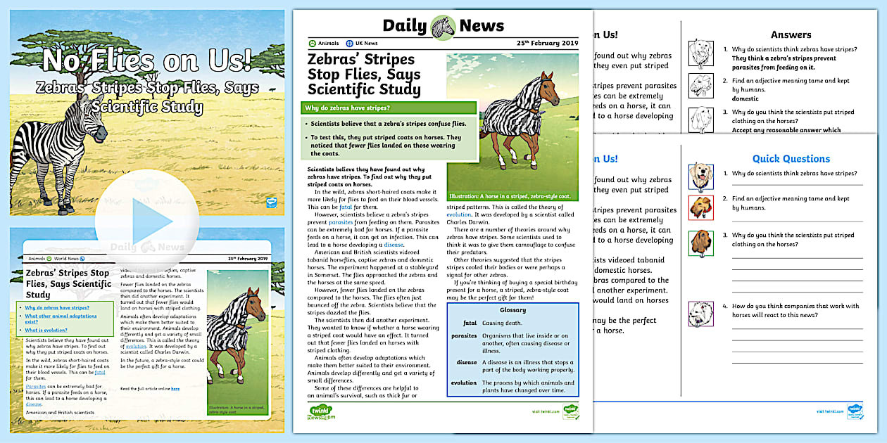 UKS2 Why the Zebra Got Its Stripes Daily News Resource Pack