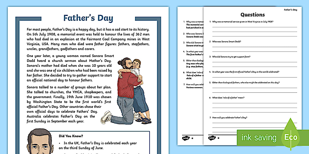 Higher Ability 5-6 Father's Day Differentiated Reading Comprehension ...