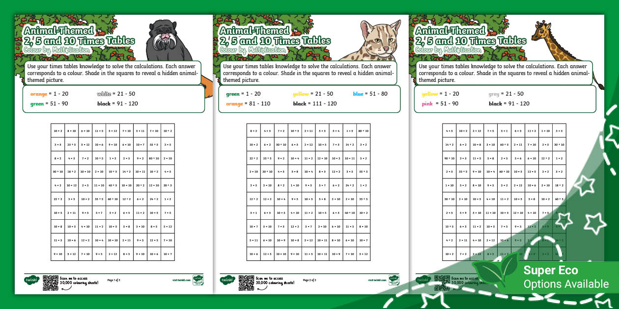 KS1 Animal Colour by Multiplication Puzzles | 2, 5 and 10s