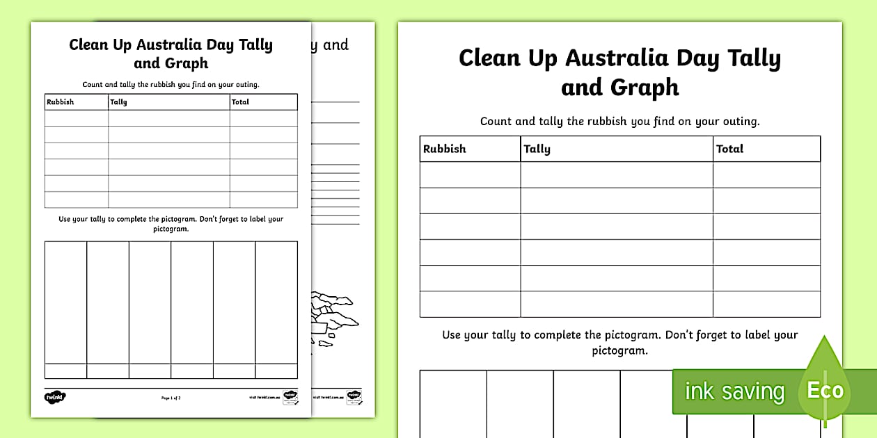 TAS Clean Up Australia Day Tally Worksheet (teacher made)
