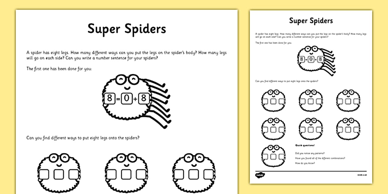 Cursive Super Spiders Number Bonds of 8 Worksheet - Twinkl