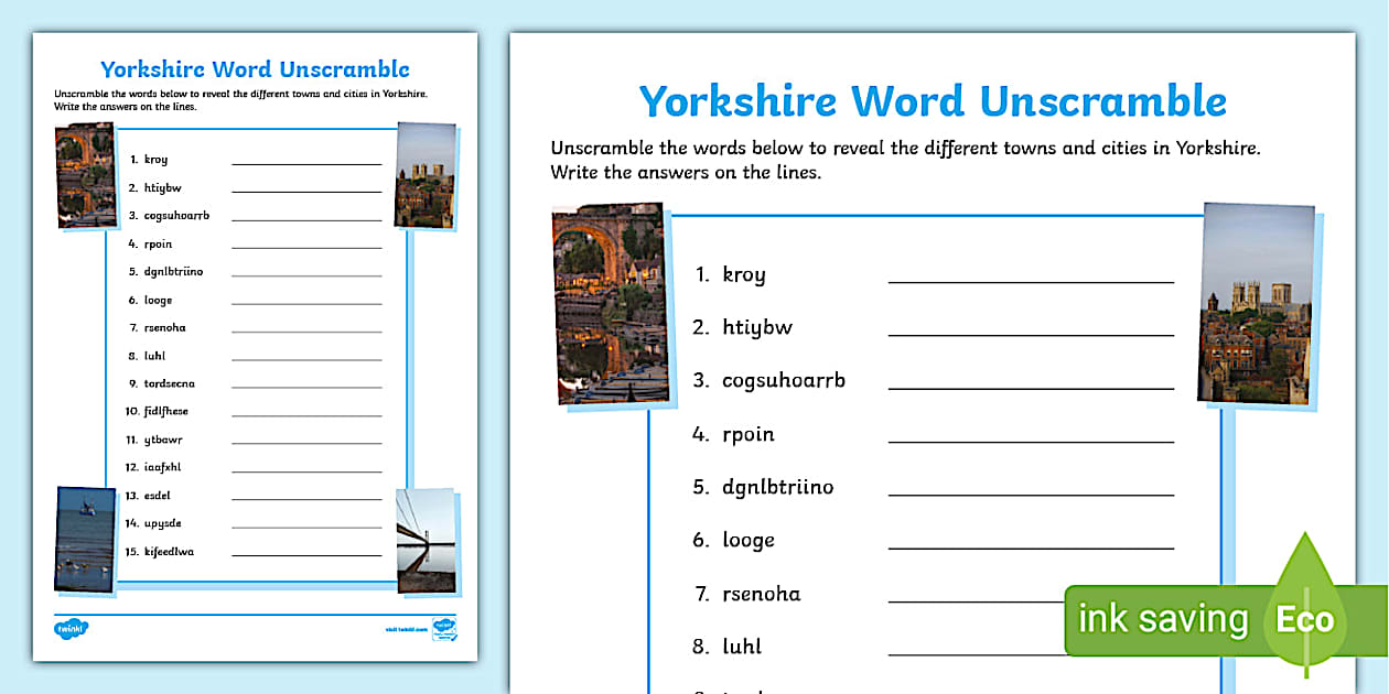 Yorkshire Word Unscramble Activity (Teacher-Made) - Twinkl