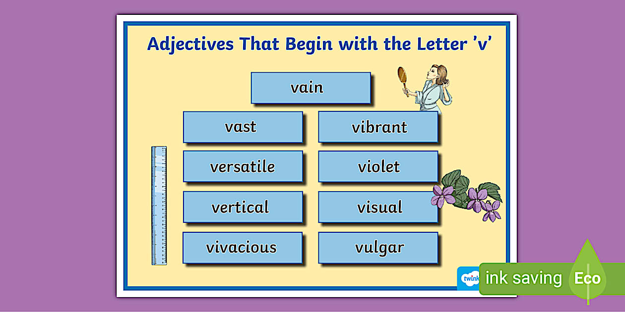 Adjectives That Begin with the Letter V Word Mat - Twinkl