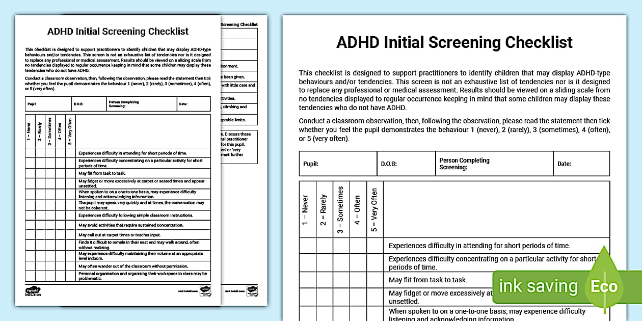 ADHD Checklist | ADHD Assessment Tools For Adults - Twinkl