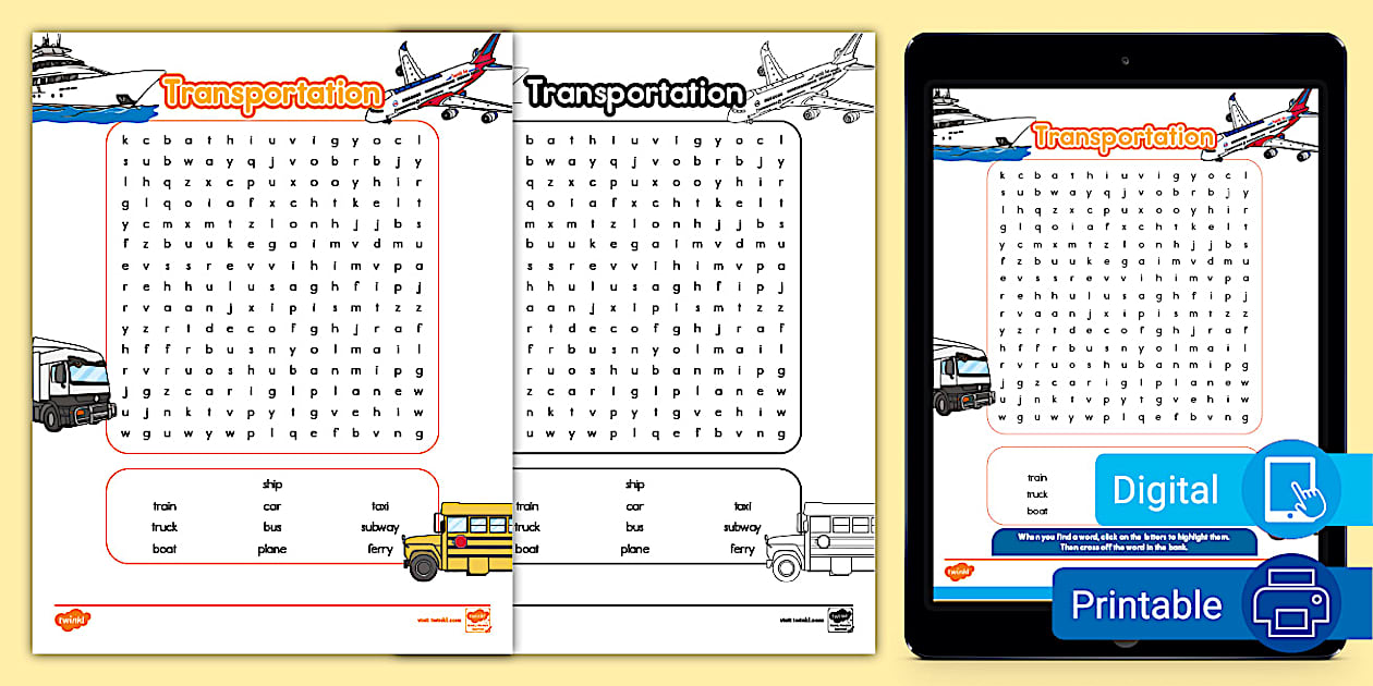 Transportation Word Search for ELL (teacher made) - Twinkl