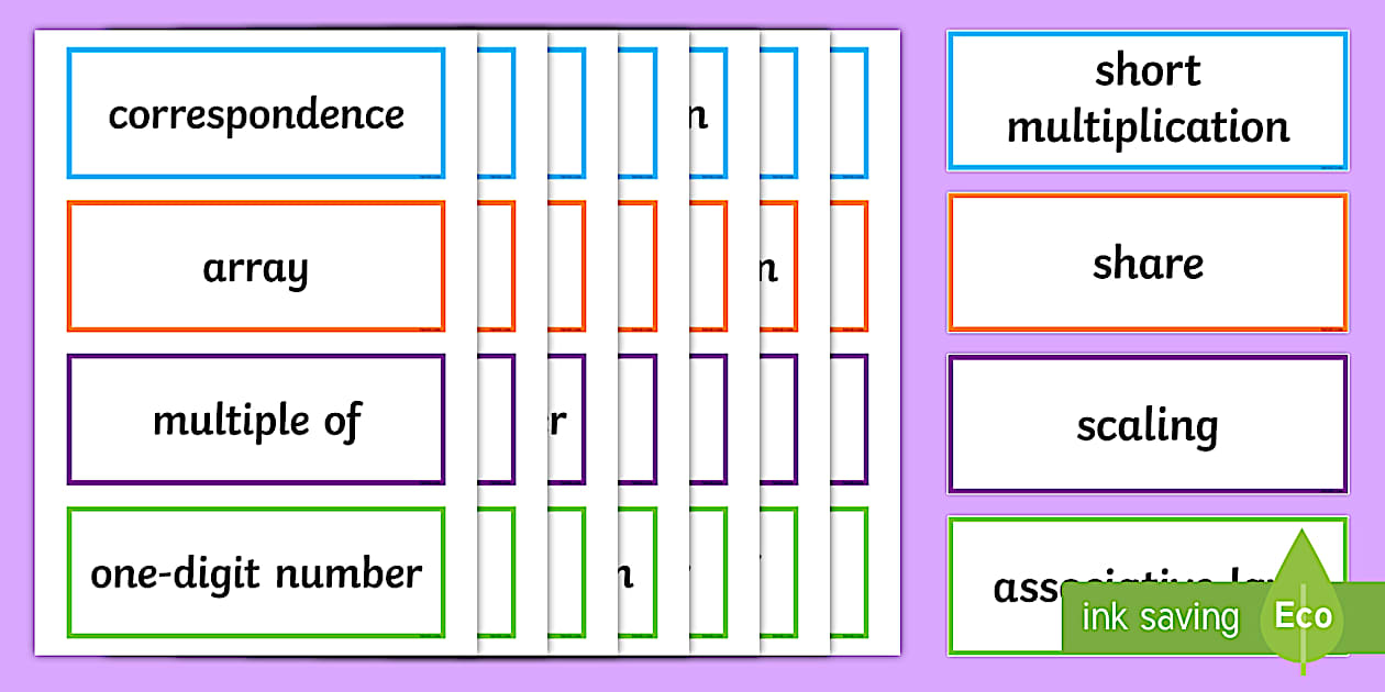 Cursive LKS2 Multiplication and Division Key Maths Vocabulary Cards