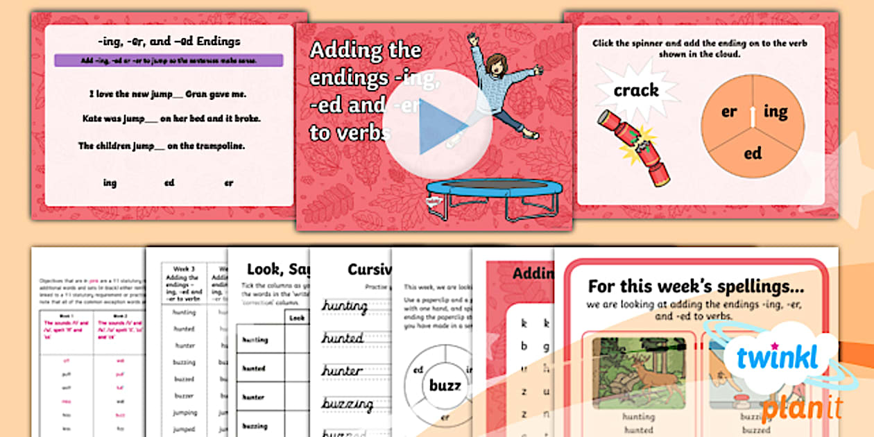 PlanIt Y1 Term 1A W3: Adding -ing, -ed and -er Spelling Pack