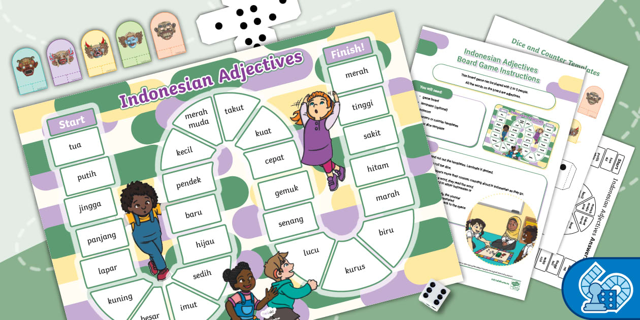 Adjectives Board Game - Indonesian (teacher made) - Twinkl