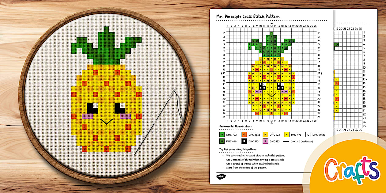 Mini Pineapple Cross Stitch Pattern (Teacher-Made) - Twinkl