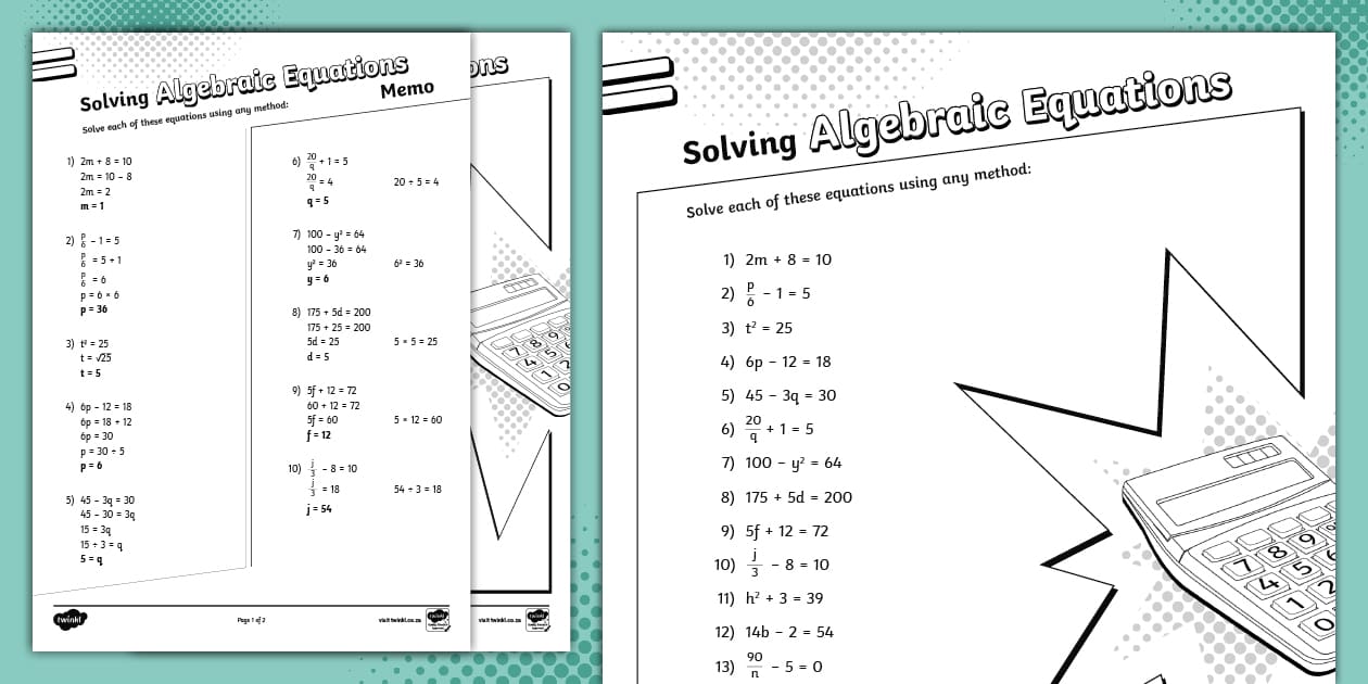 Solving Algebraic Equations Activity Sheet - Twinkl