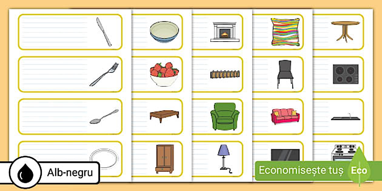 Obiecte din casă – Cartonașe pentru scriere clasa 2/a II-a