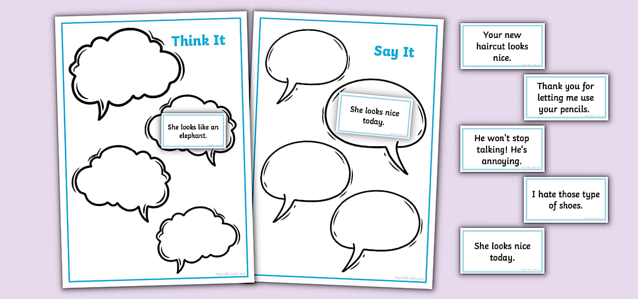 Editable 'Think It' Thought Bubbles And 'Say It' Speech Bubbles Sorting
