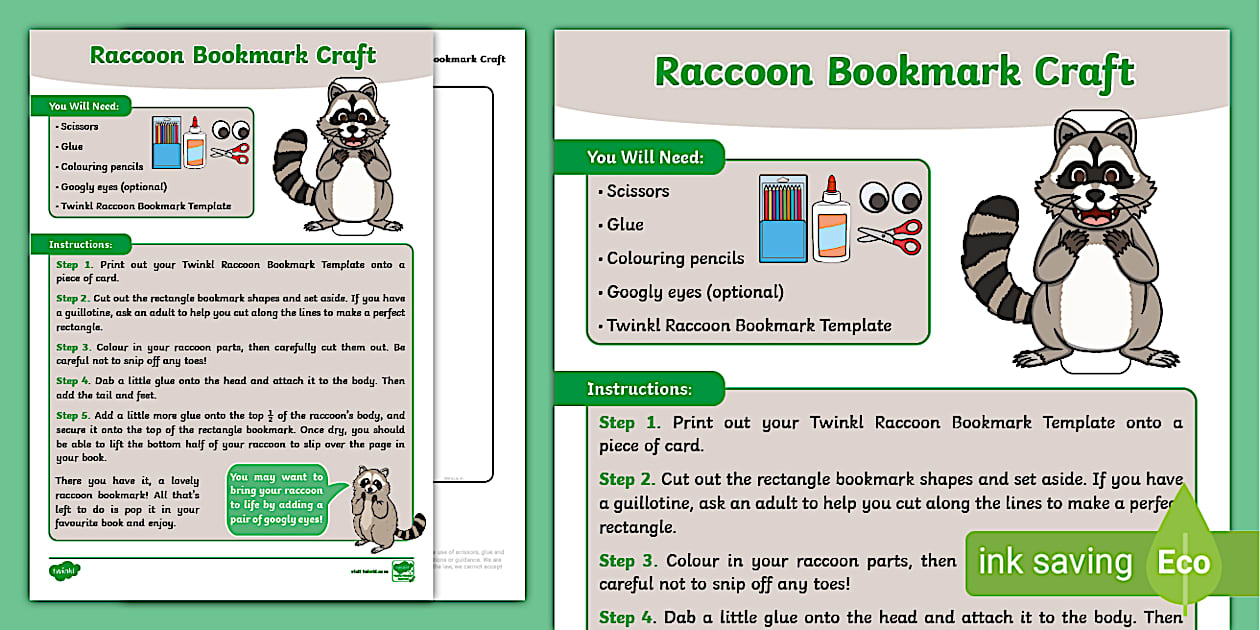 Raccoon Bookmark Craft | Twinkl | Crafts | Bookmarks | KS1