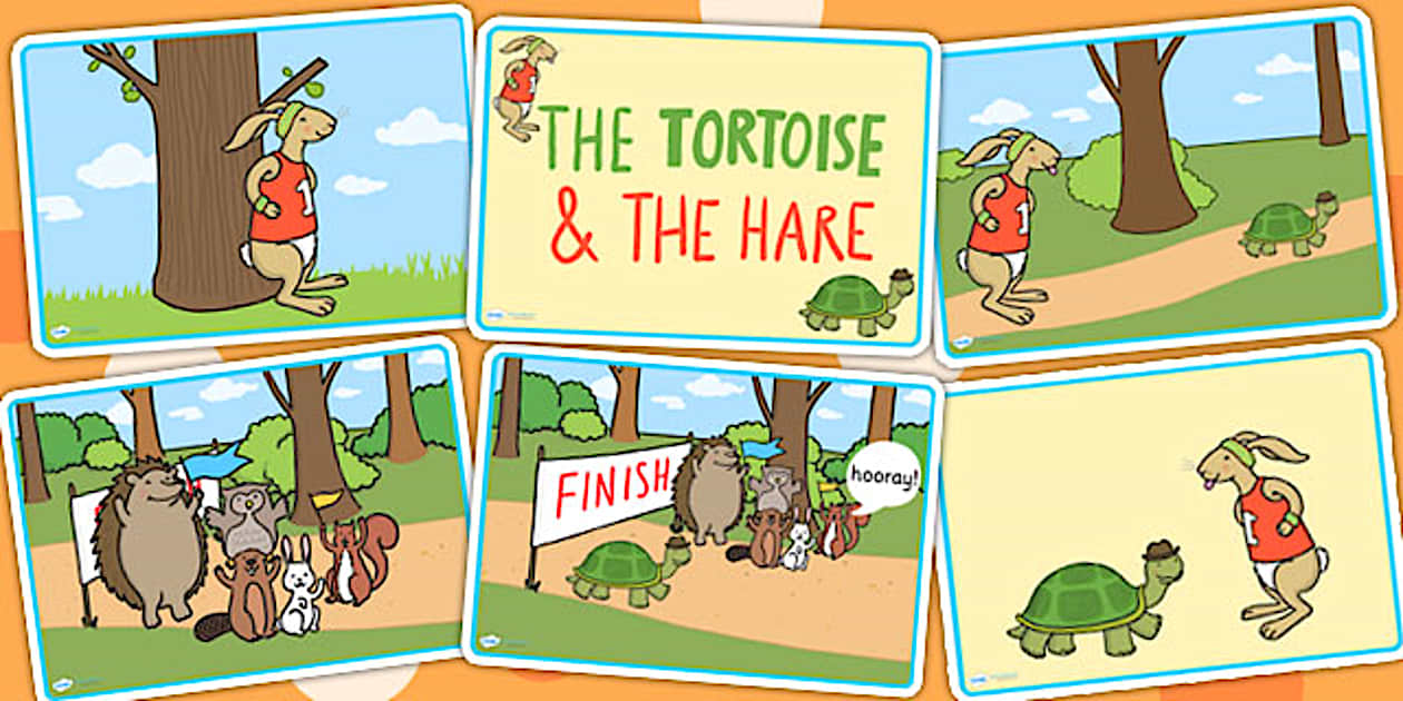Black and White The Tortoise and the Hare Story Sequencing Cards