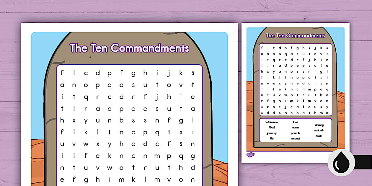 Ten Commandments Word Search Activity Sheet (teacher made)