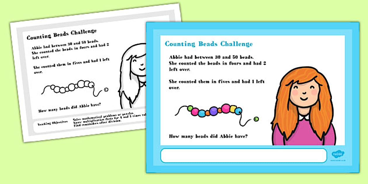 Black and White A4 Counting Beads Maths Challenge Poster