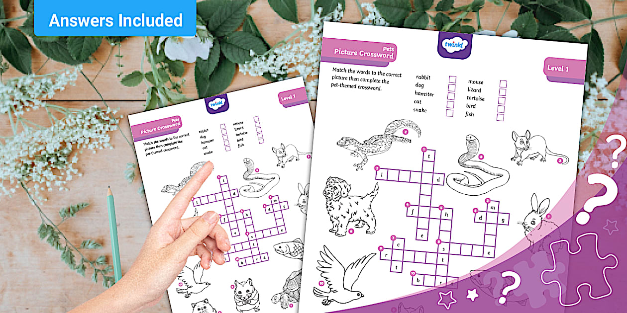 Pets Picture Crossword Puzzle - L1 - Kids - Twinkl Puzzled