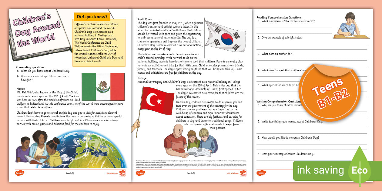 Children's Day ESL Reading Comprehension [Teens, B1-B2]