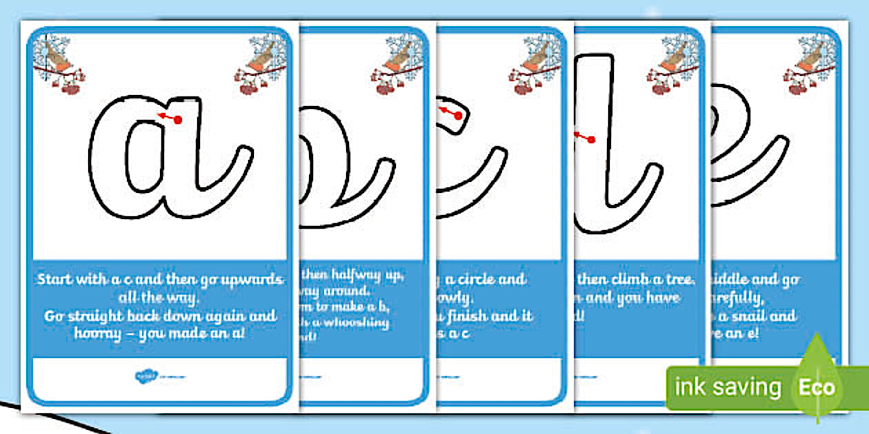 Black and White Winter-Themed Cursive Letter Formation Rhyme Posters