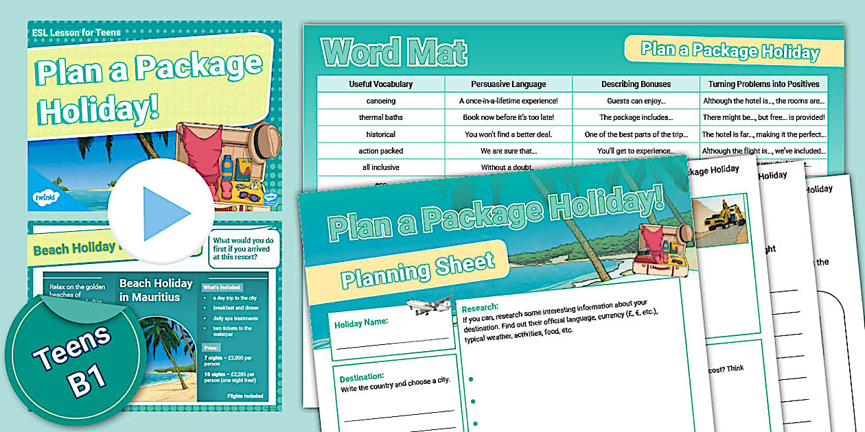 ESL Plan a Package Holiday PPT [Teens, B1] (teacher made)