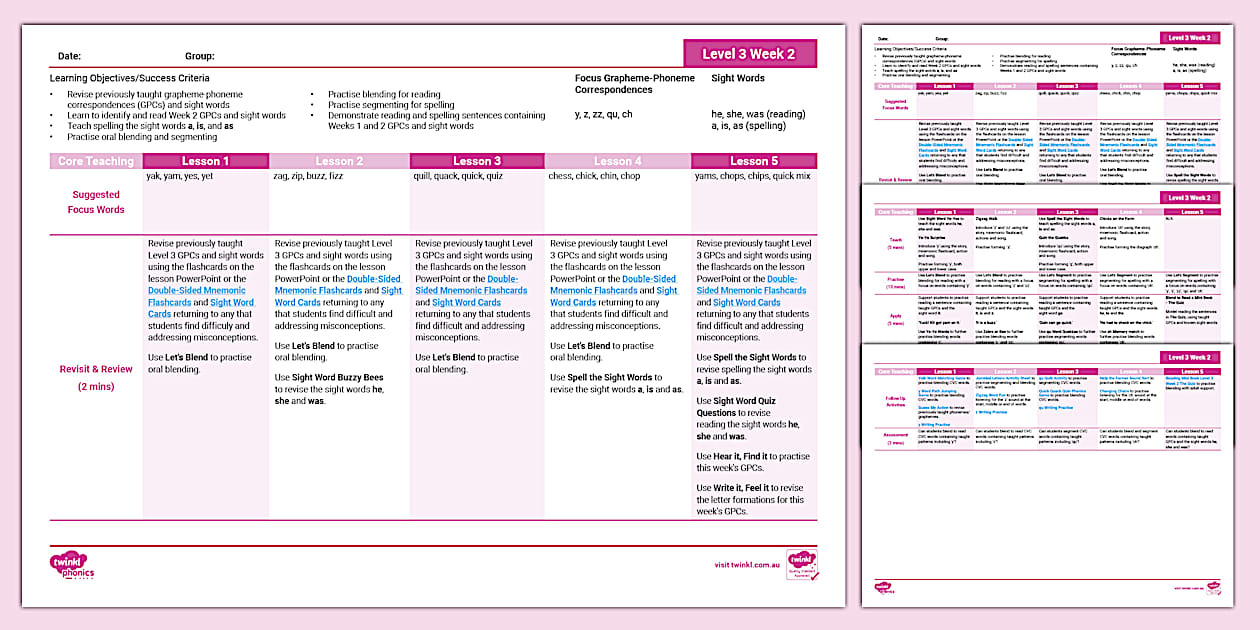 Lesson Plan: Level 3: Week 2 'y, z, zz, qu, ch'