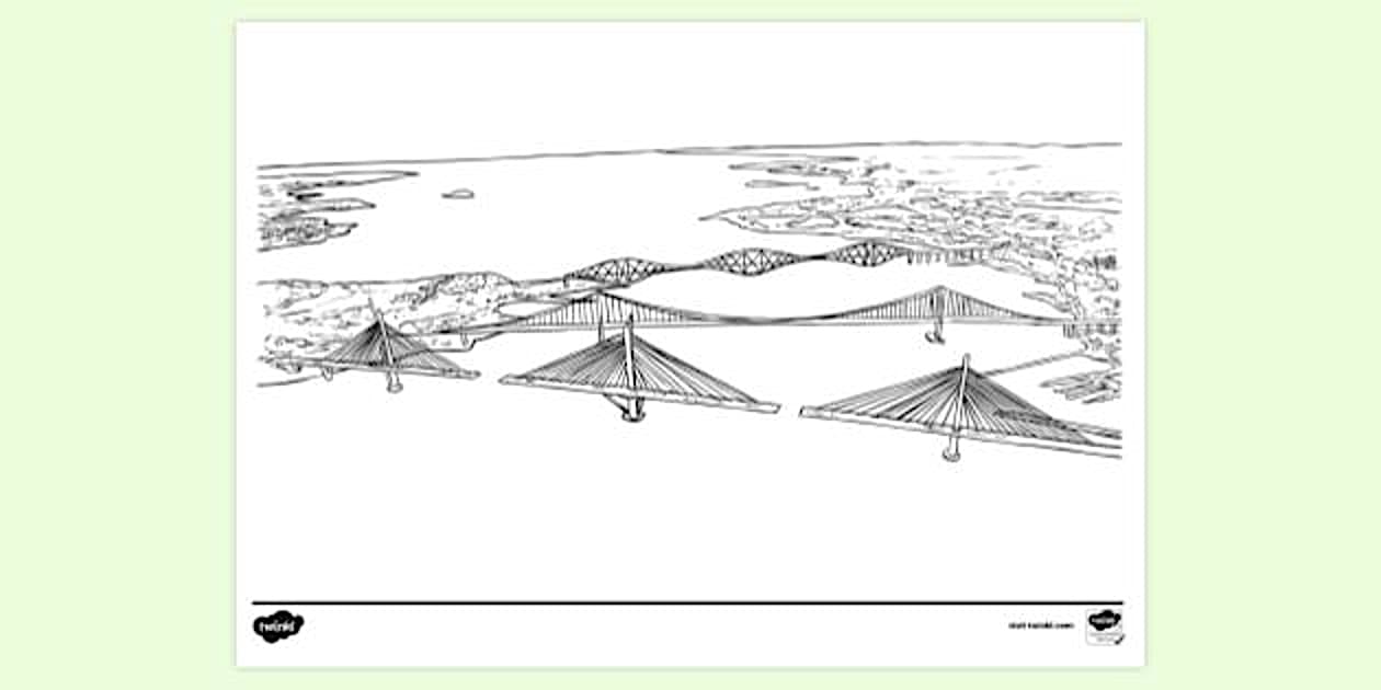 Aerial View of Queensferry Crossing Colouring Sheet - Twinkl