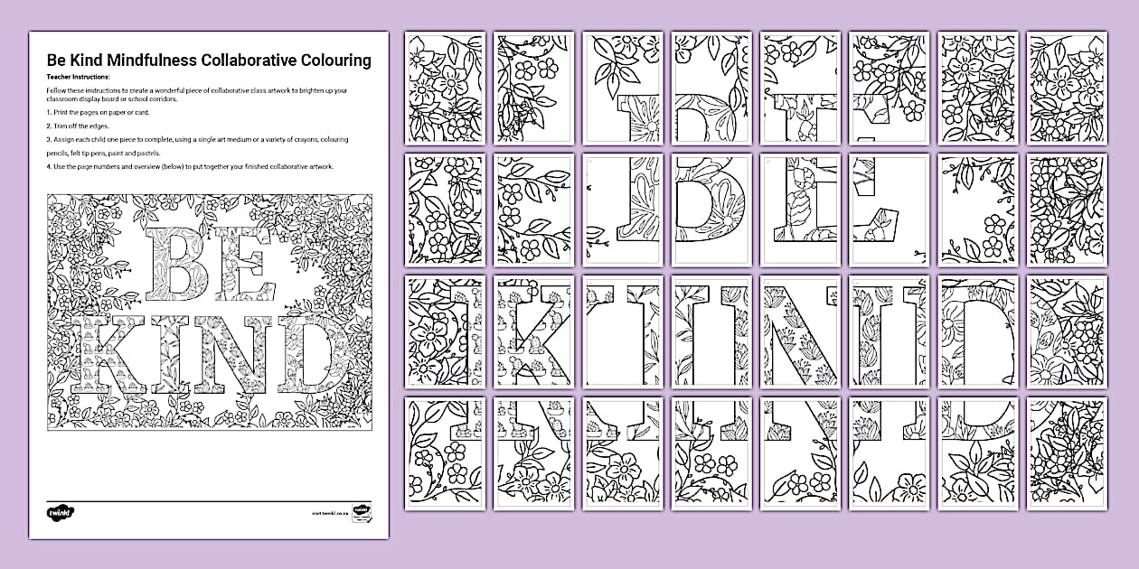 Be Kind Mindfulness Collaborative Colouring Activity