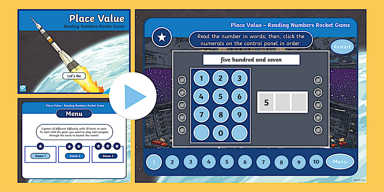 Place Value – Reading Numbers Rocket Game (teacher made)