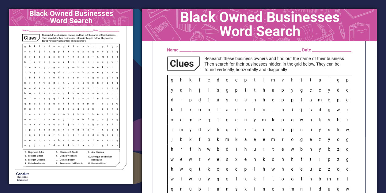 Black Owned Business Word Search (teacher made) - Twinkl
