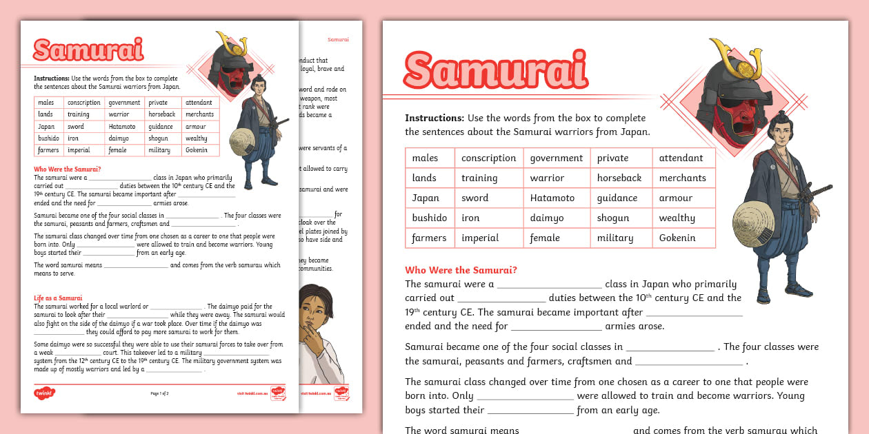 Samurai Cloze Activity (teacher made) - Twinkl