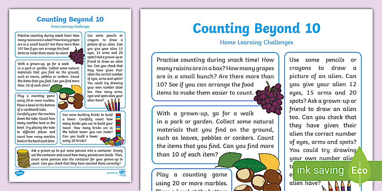 👉 Kindergarten Maths: Counting Beyond 10 Home Learning Challenges
