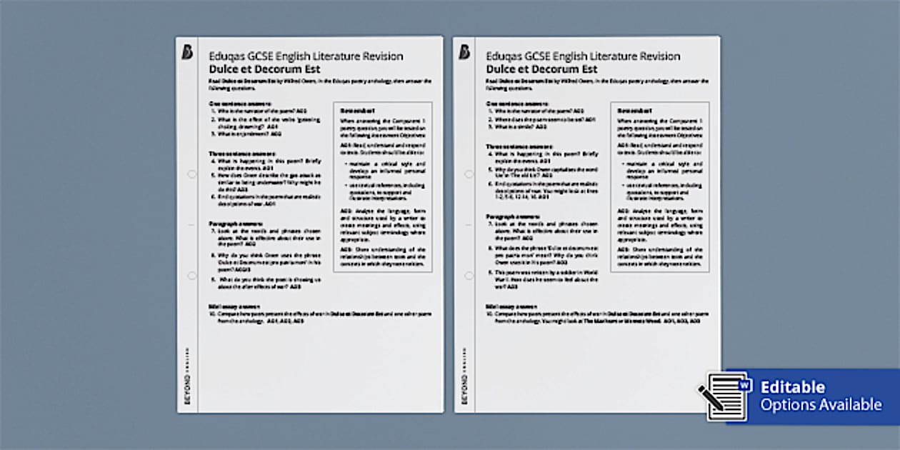 Dulce Et Decorum Est Poem Analysis Revision | Beyond