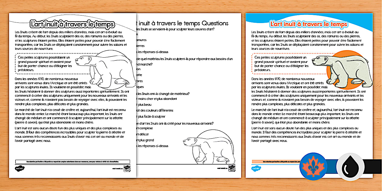 Inuit Art through Time Primary Reading Comprehension French