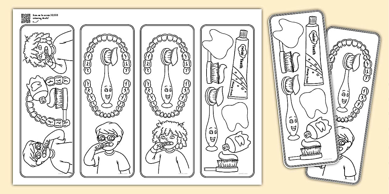 Teeth Brushing Colouring Bookmarks (teacher made) - Twinkl